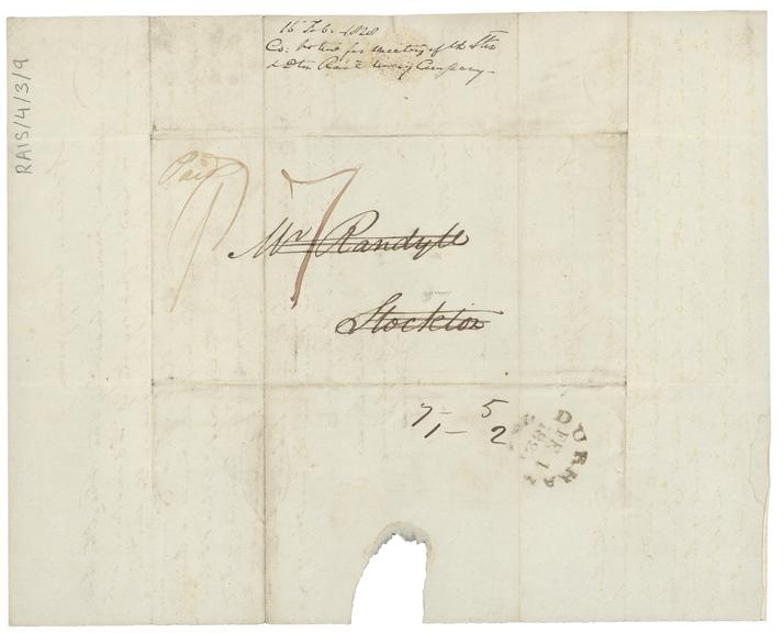 Letter from Edward Pease, John Backhouse and William Kitching to Mr ...