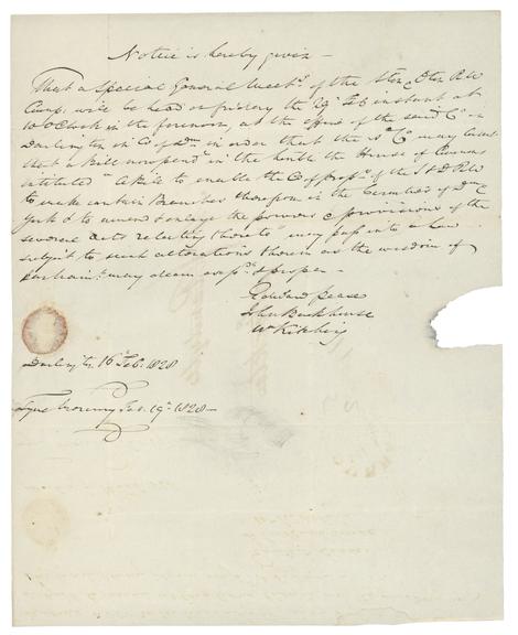 Letter from Edward Pease, John Backhouse and William Kitching to Mr ...