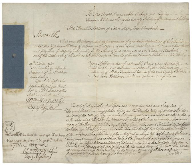 Petition of John Stapylton Raisbeck | Science Museum Group Collection