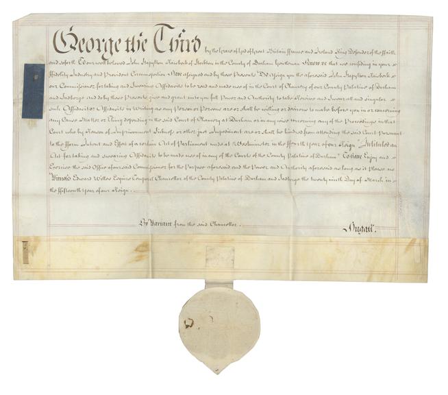 Warrant from the Chancellor of the County Palatine of Durham to John ...