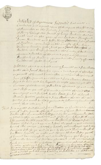Articles of agreement between John Claxton, Jacob Harrison and Thomas ...