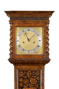 Eight-day longcase clock by Edward East in a later marquetry case ...