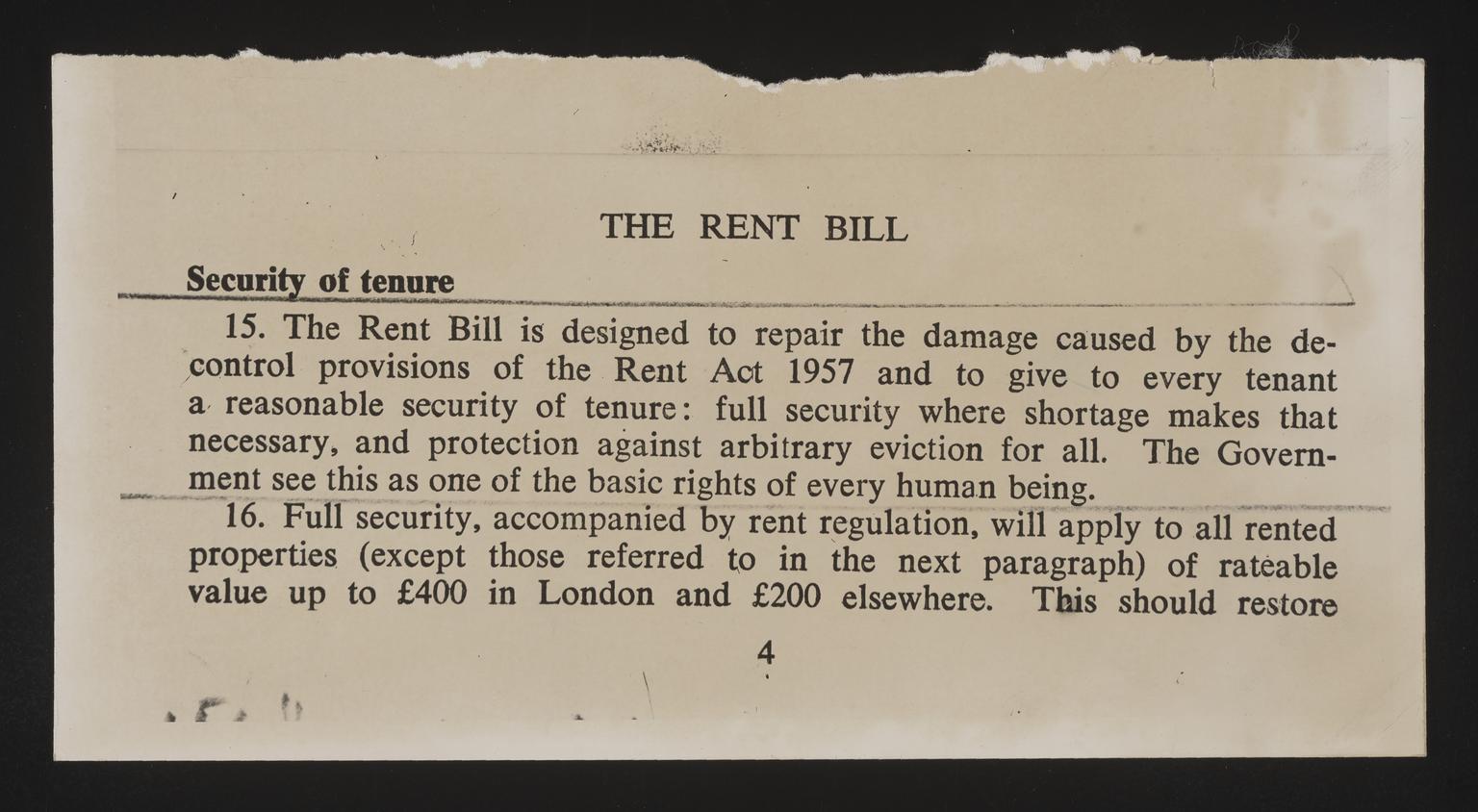 A document of Housing, Post War, Rents - Rent Bill 1965, including ...