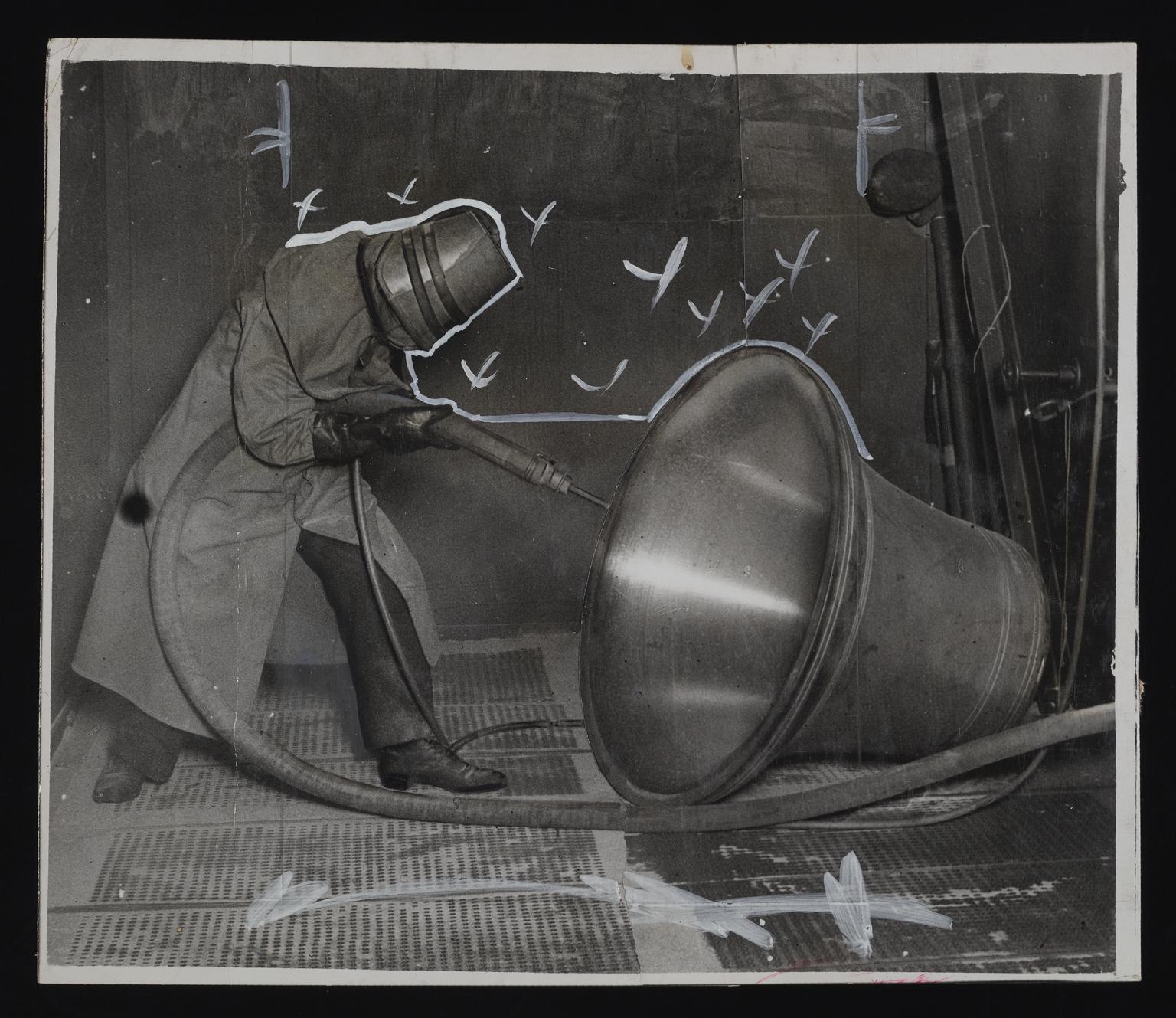 Daily Herald Photograph: Sandblasting a bell at Croydon for Bradford ...