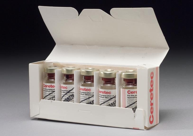 Ceretec, used as diagnostic, to visualise blood flow in the brain, 1988 ...