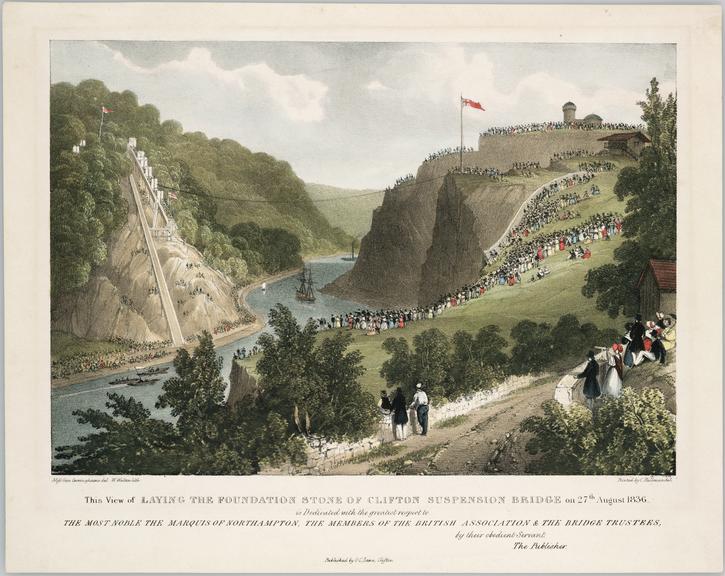 Laying the Foundation stone of Clifton Suspension bridge. Coloured ...