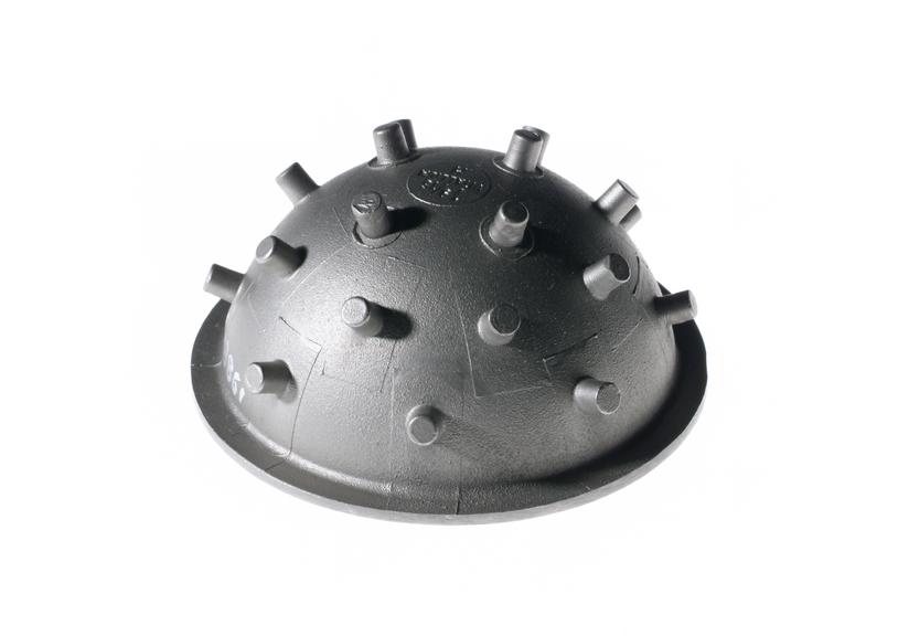 Vitallium total hip prosthesis with curved standard stem and studded ...