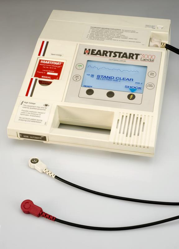 Heartstart 3000, battery operated micro-controlled defibrillator ...