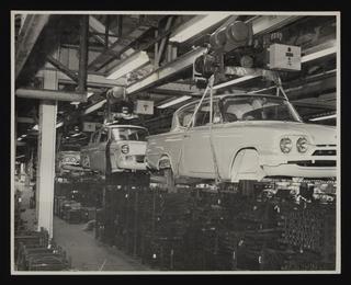 A photographic print of Industry, Motor, Assembly Lines, Completed Cars ...
