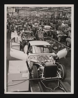 A photographic print of Industry, Motor, Assembly Lines, Completed Cars ...