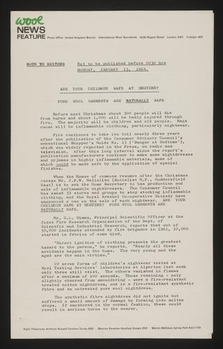 A document of Industry, Textiles - Cloth, Fire-Proof, Non Shrink ...