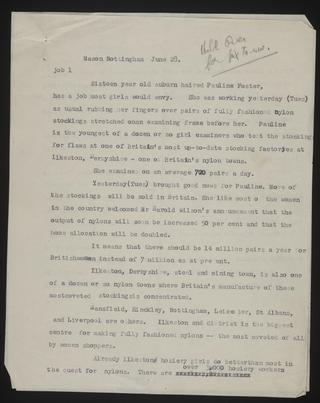 A document of Industry, Textiles - Cloth, Man-made - Nylon Stockings ...