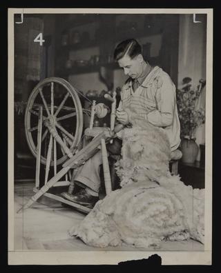 A photographic print of Industry, Textiles - Wool, Spinning Wheel ...