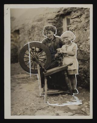 A photographic print of Industry, Textiles - Wool, Spinning Wheel ...