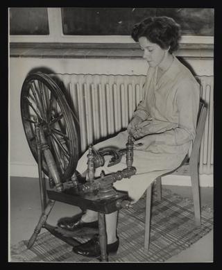 A photographic print of Industry, Textiles - Wool, Spinning Wheel ...