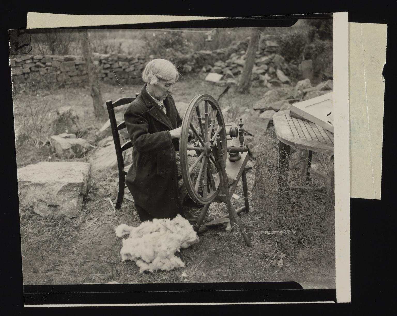 A photographic print of Industry, Textiles - Wool, Spinning Wheel ...