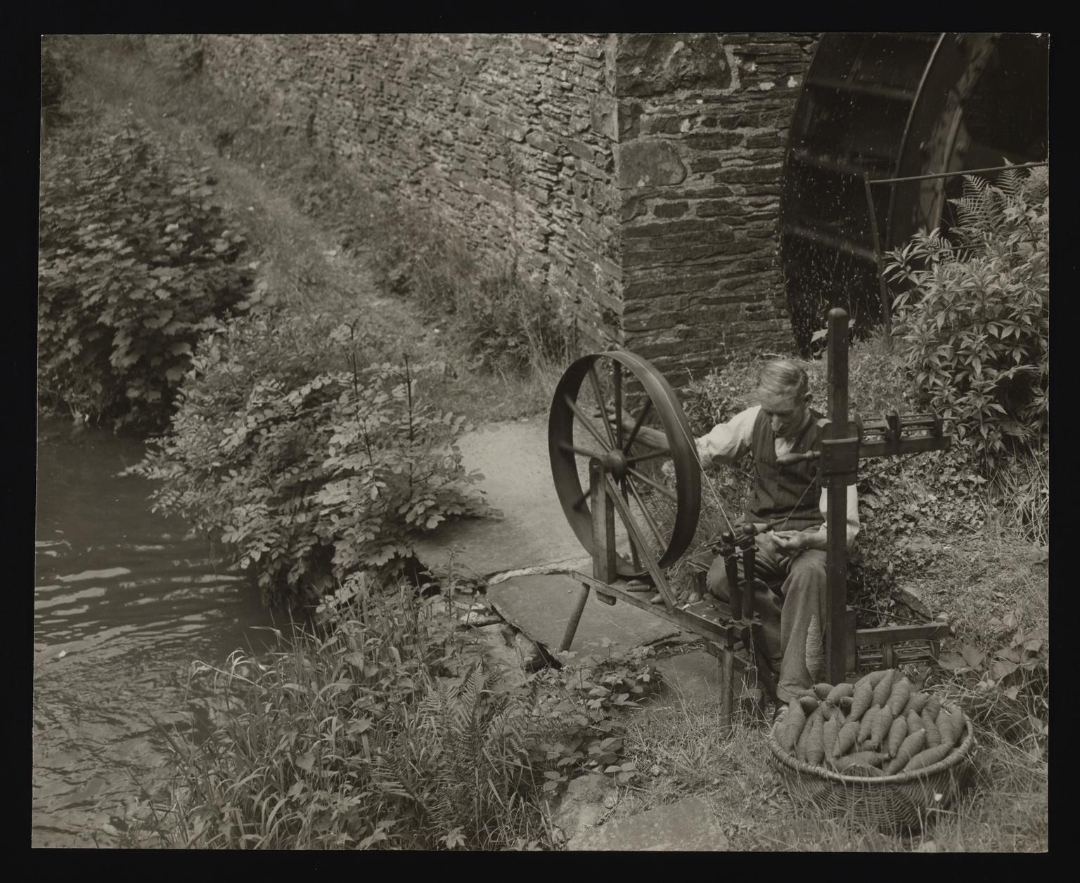 A photographic print of Industry, Textiles - Wool, Spinning Wheel ...