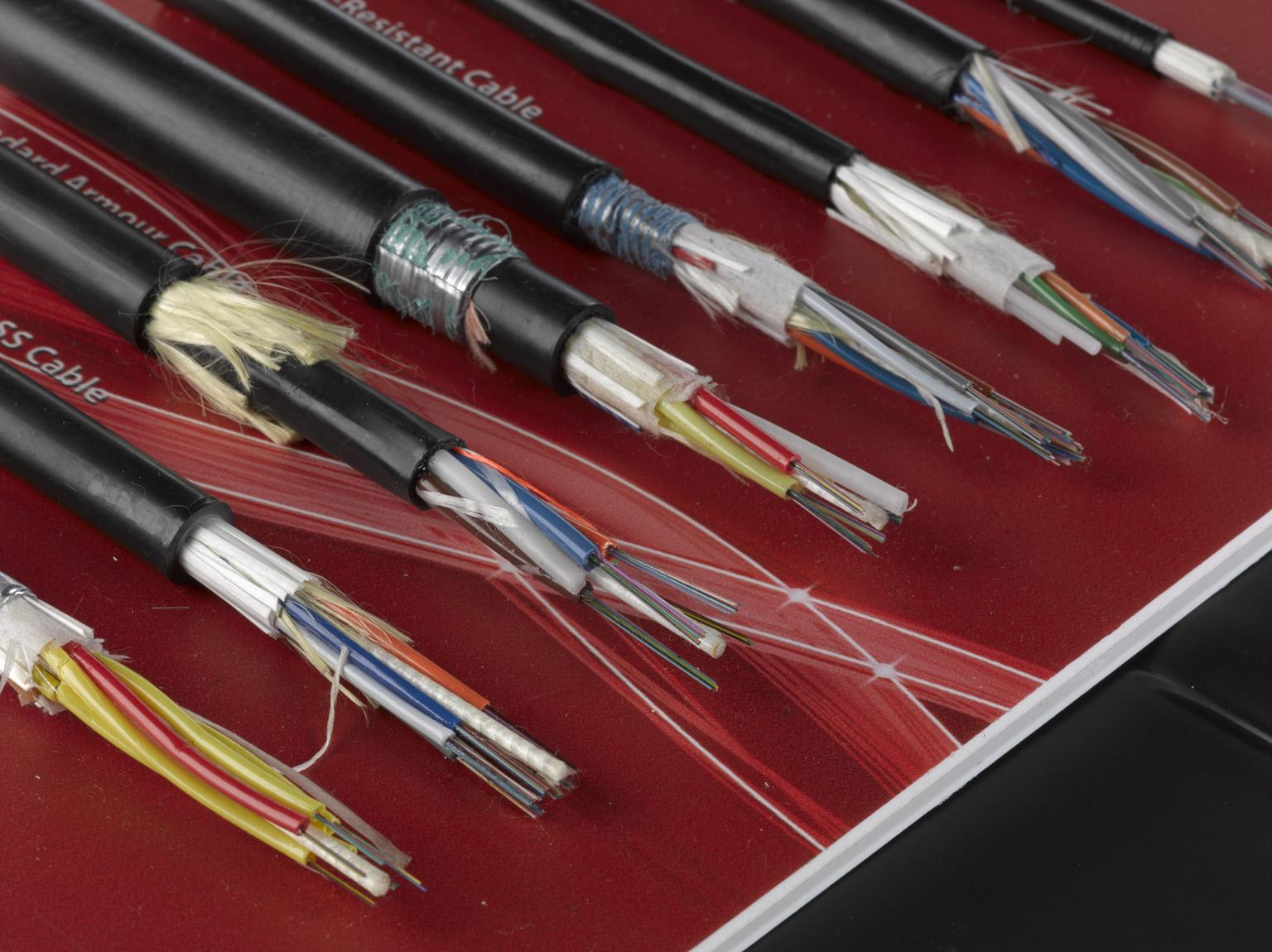 Folder of samples of optical fibre cables produced by OFS Optics ...