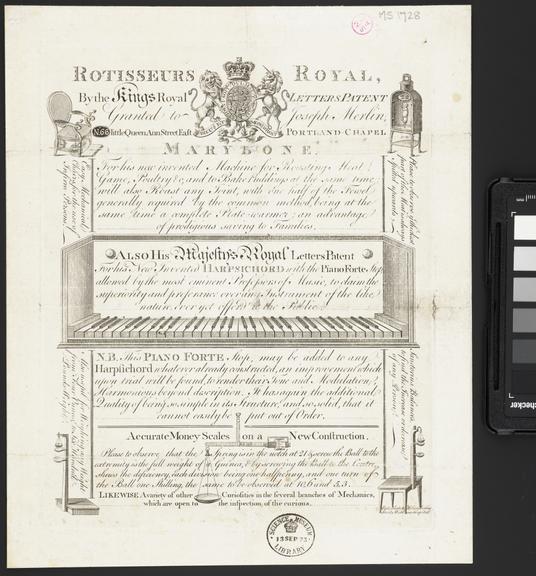 Trade card of Joseph Merlin | Science Museum Group Collection