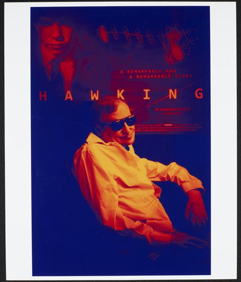 Framed photograph of Stephen Hawking with sunglasses in front of film ...
