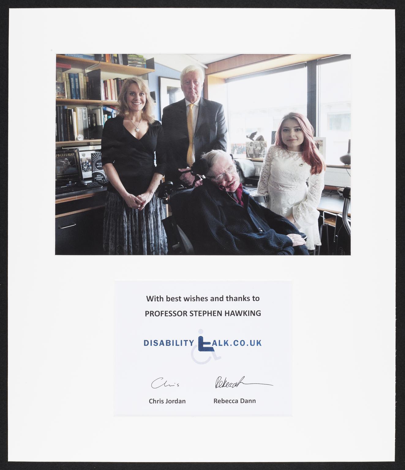 Photograph of Stephen Hawking hosting Disability Talk competition ...
