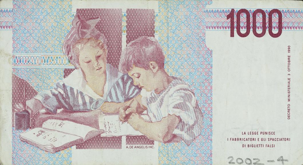 Banknote, L1000 Mille Lire denomination | Science Museum Group Collection