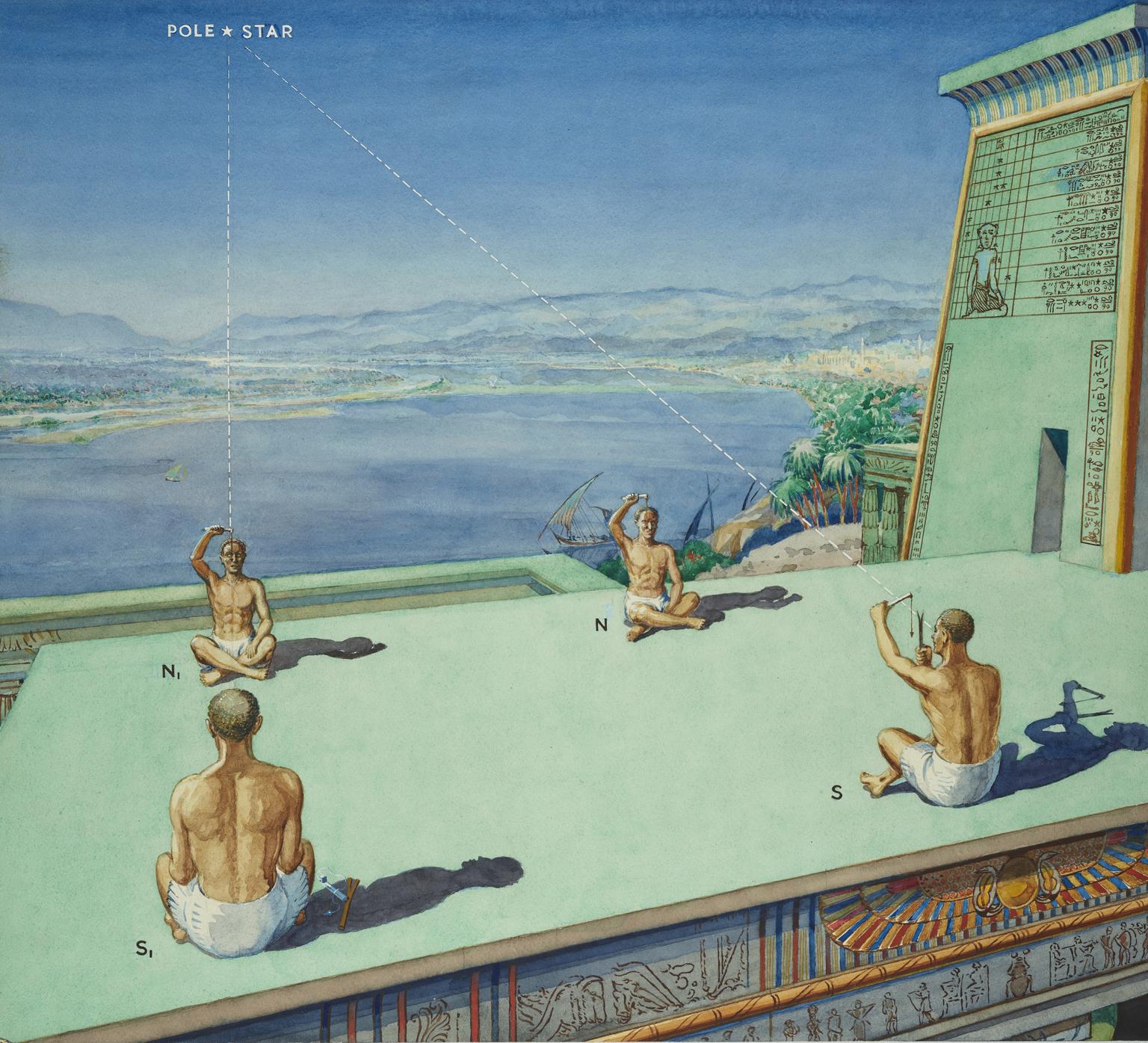 Painting, showing the use of the merkhet in ancient Egypt | Science ...