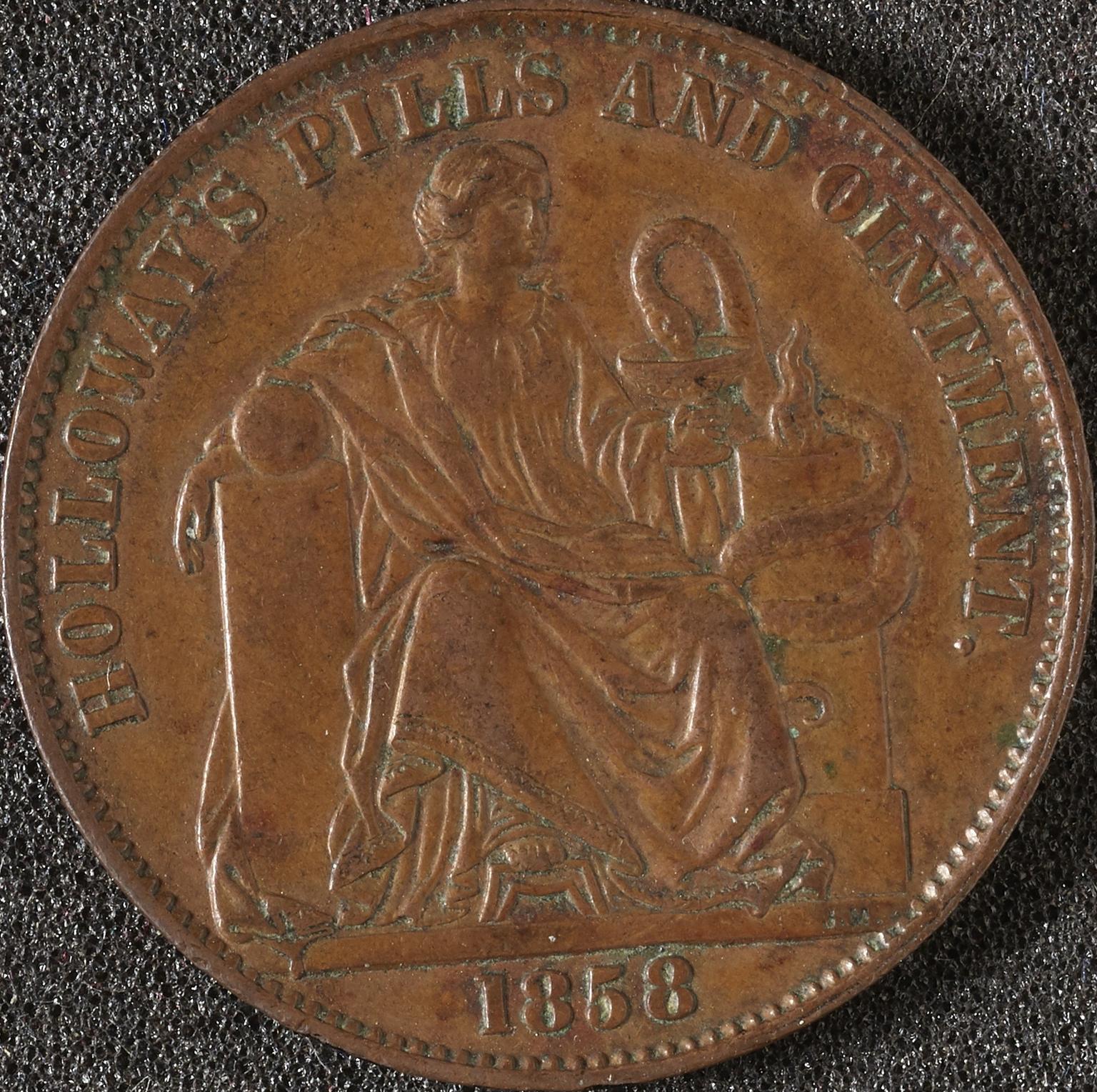 Trade token advertising Holloway's pills and ointment | Science Museum ...