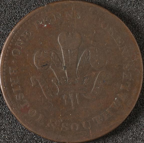 Circular metal one penny token for use in Bristol and South Wales ...