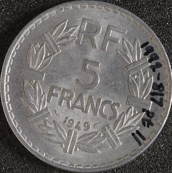 5 francs coin | Science Museum Group Collection