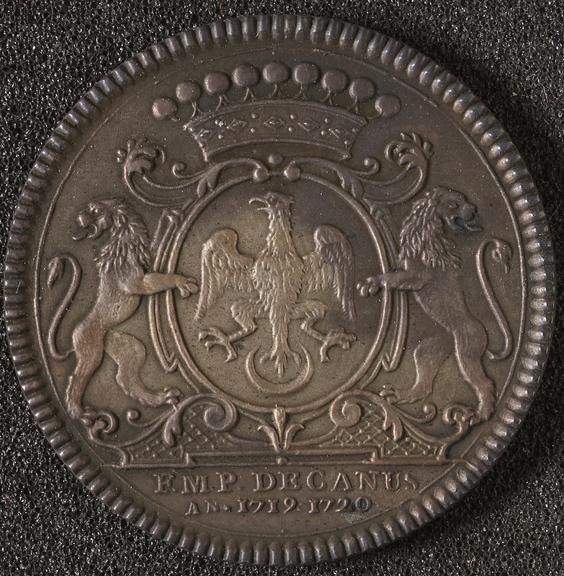 One sided silver commemorative medal inscribed "F.M.P. Decanus An. 1719 ...