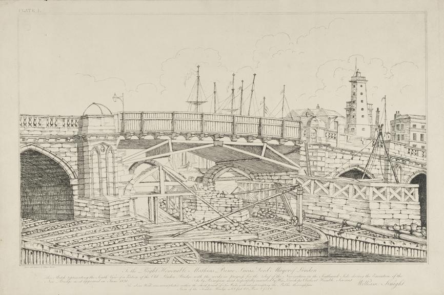 Pair of Engravings North and South views of Old London Bridge | Science ...