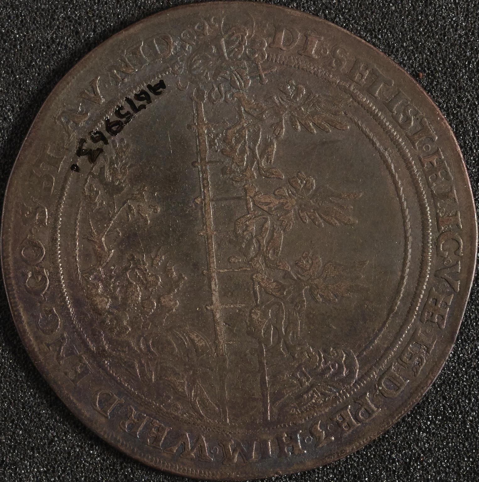 Silver religious medal with representations of Adam and Eve and Jacob's ...