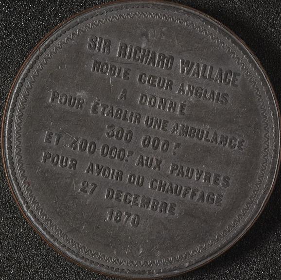 Galvanised medal awarded to Sir Richard Wallace for his generosity ...