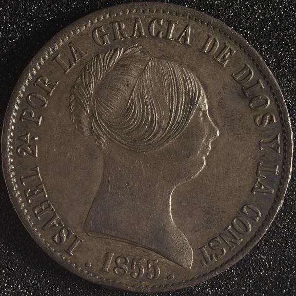 Ten Reales coin of Isabella II (Spain) | Science Museum Group Collection