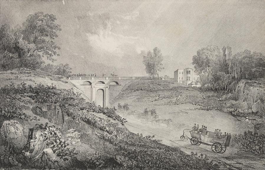 Print showing Gurney's steam carriage on Highgate Hill | Science Museum ...
