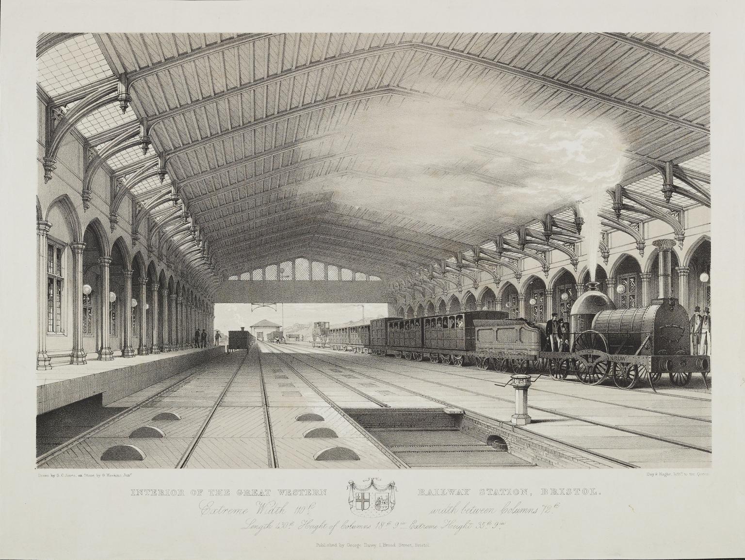 Lithograph showing the interior of the Great Western Railway station at ...