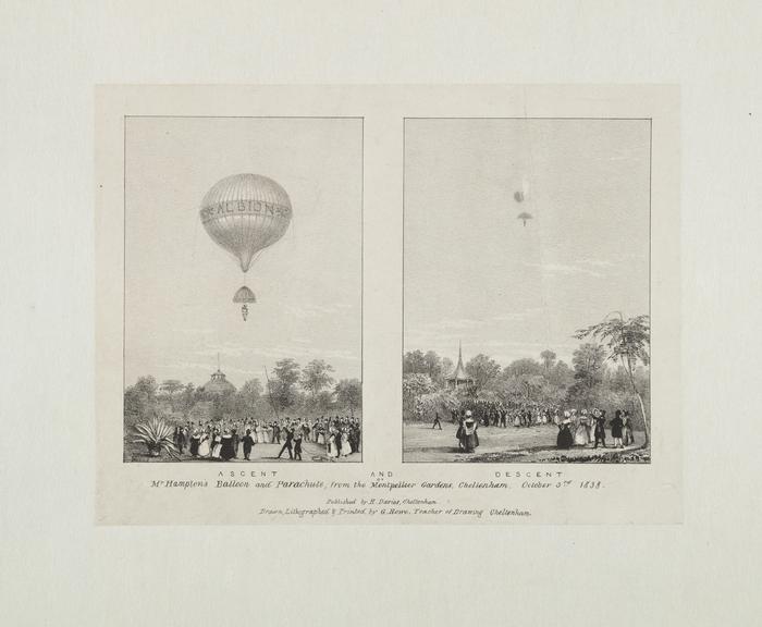 Ascent and Descent. Mr Hampton's Balloon and Parachute, from the ...