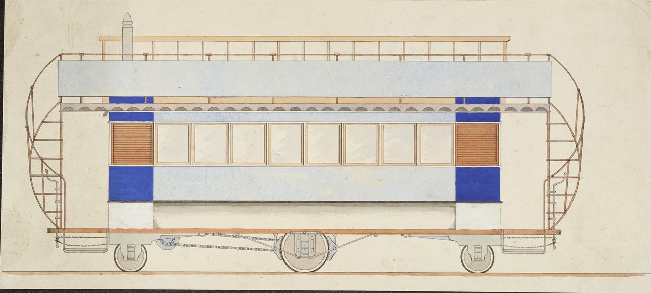 Drawing, elevation design for a tramway car propelled upon rails ...