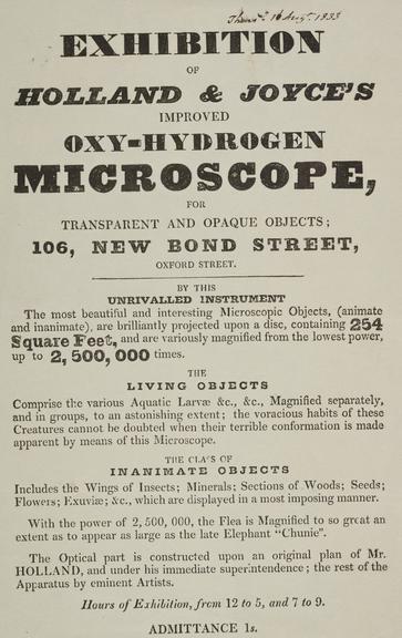Handbill advertising exhibitions of microscopy | Science Museum Group ...