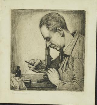 Etching: The Microscopist, 20th century | Science Museum Group Collection