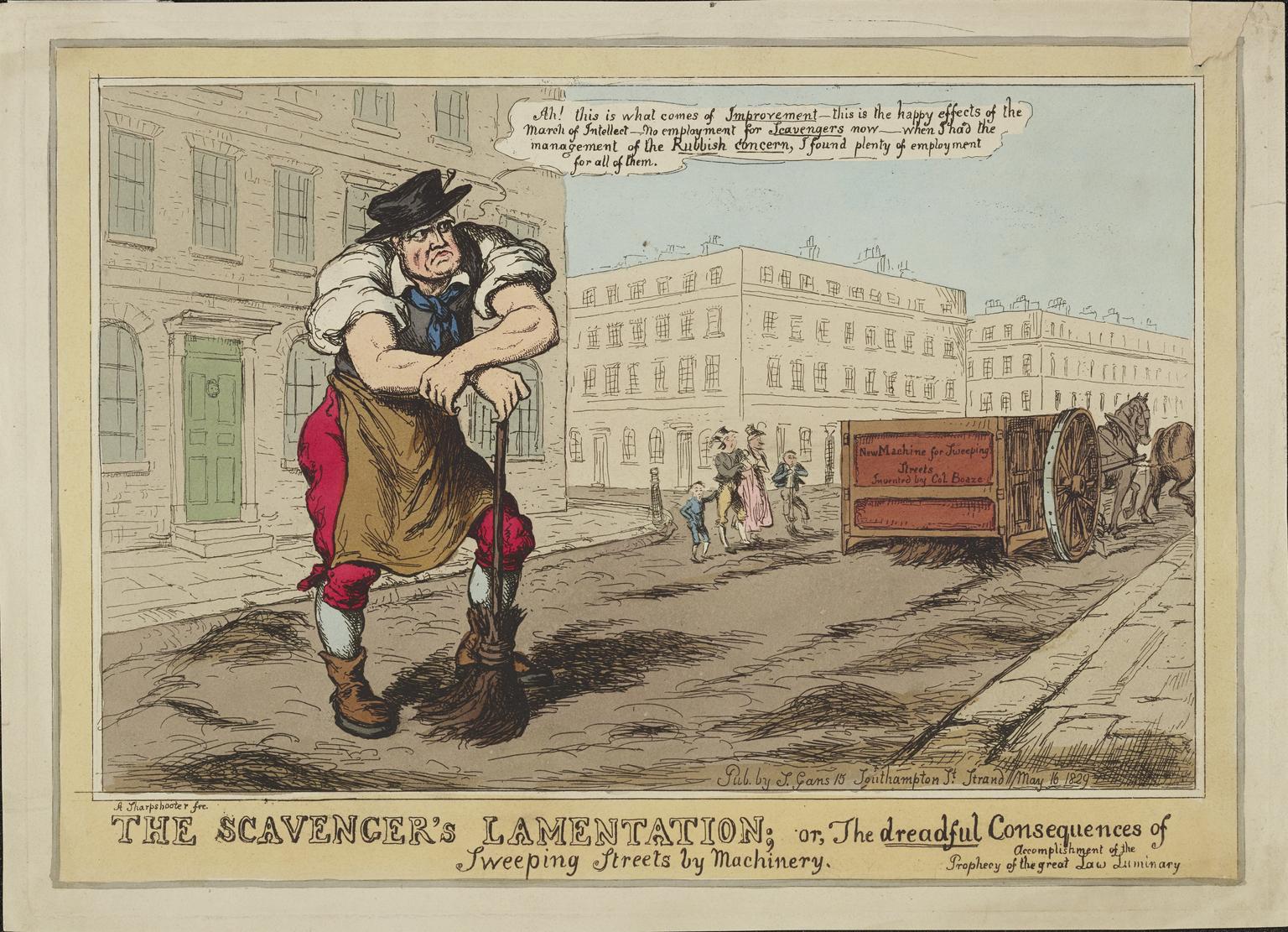 'The Scavenger's Lament', caricature, print, London, England, 1829 ...