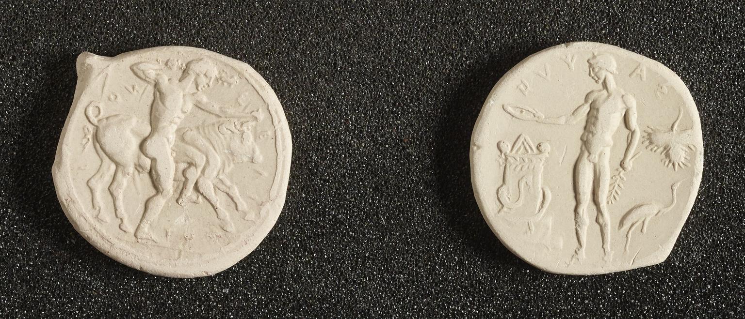 Plaster casts of obverse and reverse of coin of Selinus | Science ...
