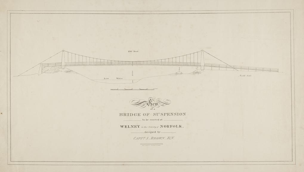 Lithograph of the suspension bridge at Welney | Science Museum Group ...