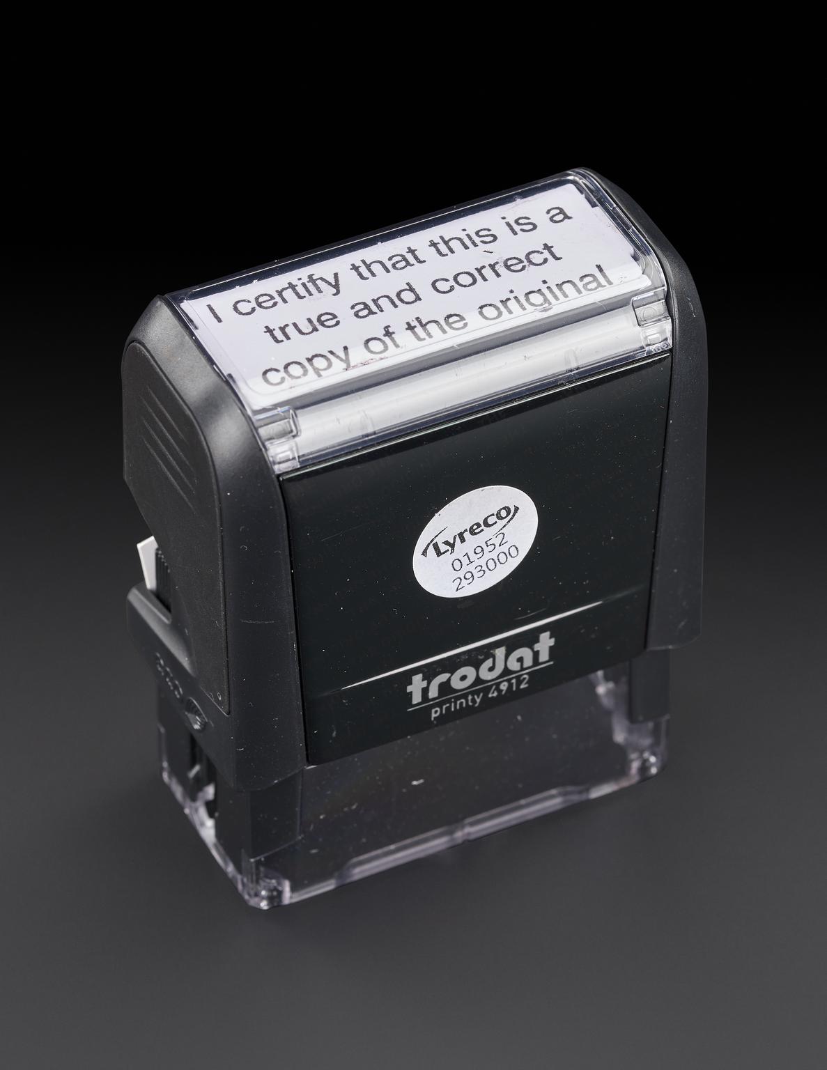 Stamp that prints "I certify that this is a true and correct copy of ...