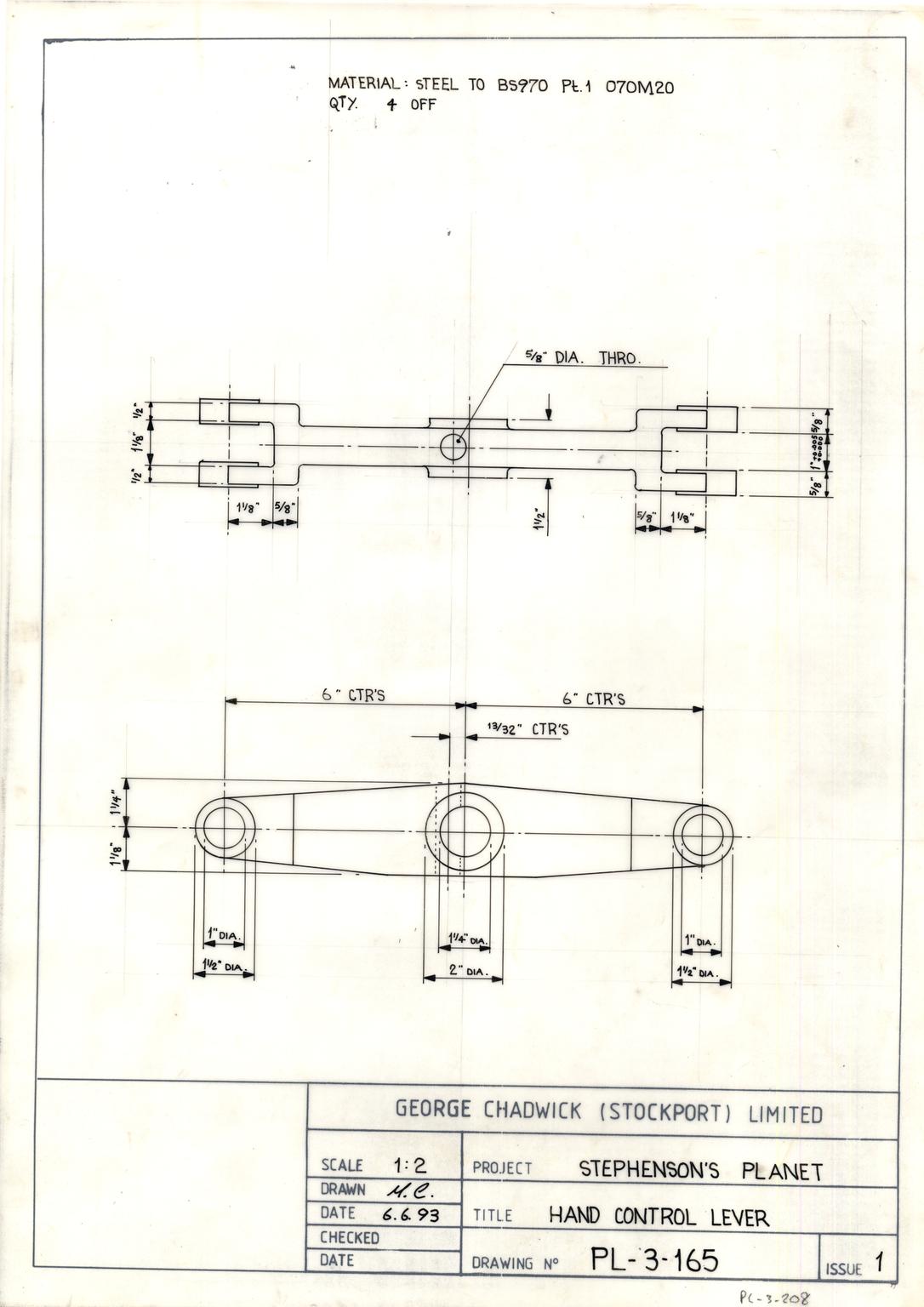 Drawing of hand control lever | Science Museum Group Collection