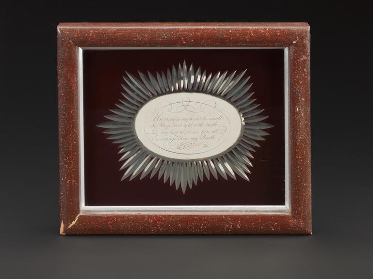 Pen and ink automatic writing on oval sheet of paper, by automaton ...