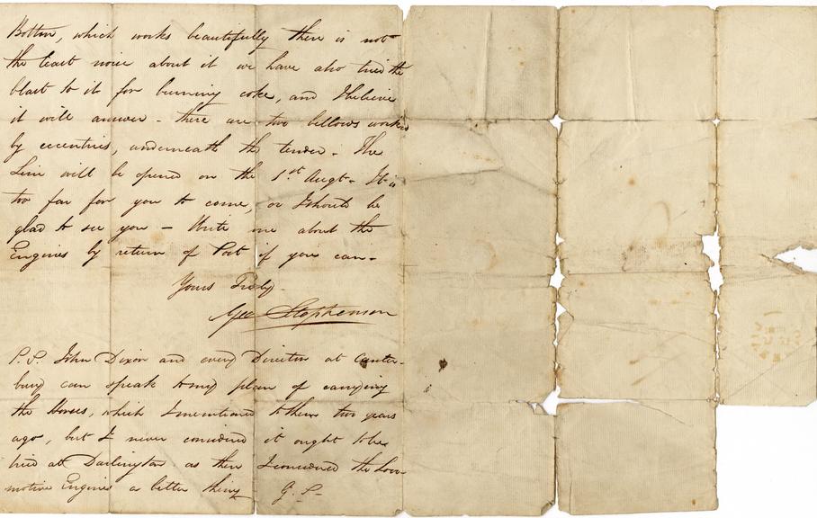 Letter from George Stephenson, Liverpool to Timothy Hackworth, New ...