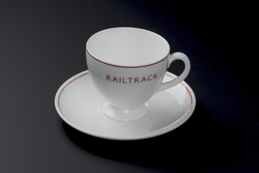 coffee cup, made to commemorate the floating of Railtrack on the London ...