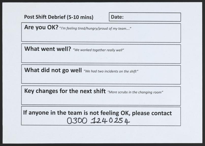 Post shift debrief at NHS Nightingale Hospital London | Science Museum ...